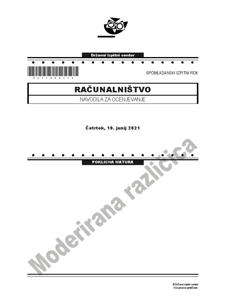 Rif MTP Rac Navodila Za Ocenjevanje Spomladanski Rok 2021 01 | PDF