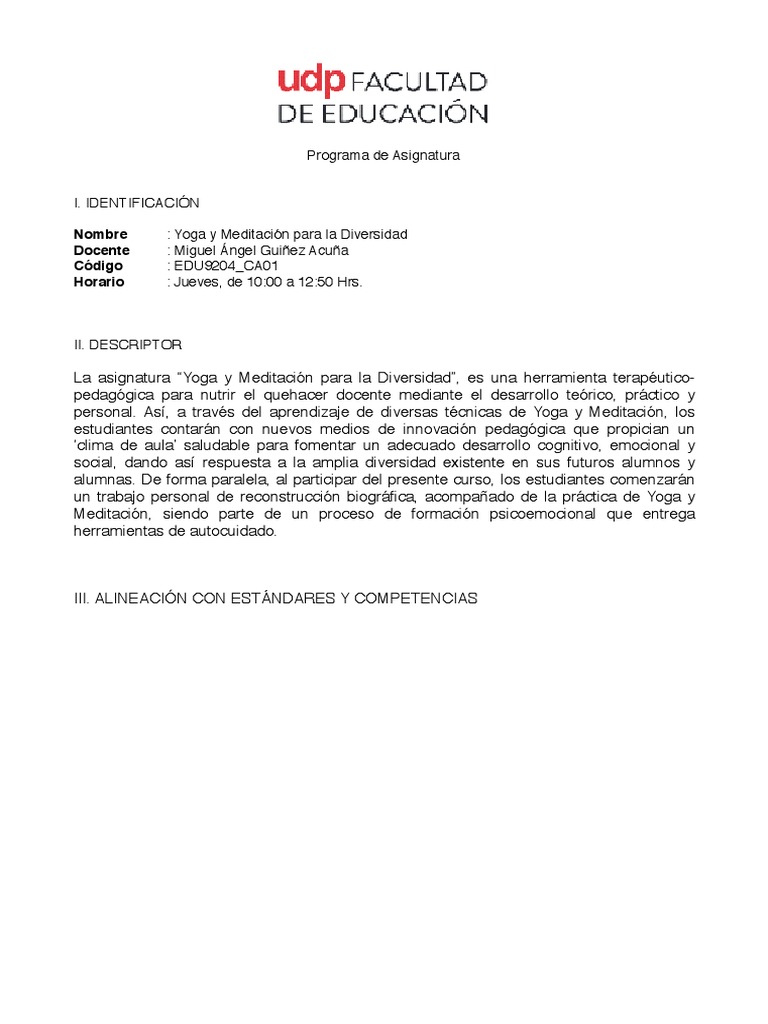 Programa Udp vrs01 | PDF | Evaluación | Meditación