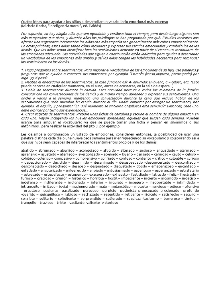 Vocabulario emocional para niños | PDF | Las emociones | Ciencia cognitiva