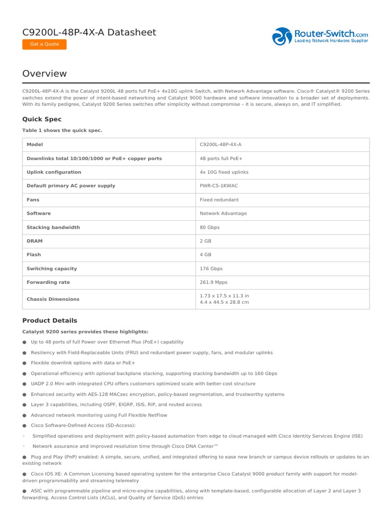 c9200l 48p 4x A Datasheet | PDF | Network Switch | Computing