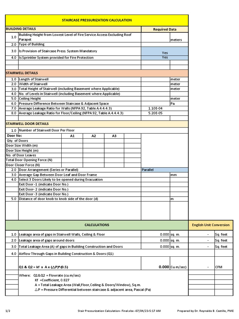 Stair Pressurization Calculation | PDF | Stairs | Door