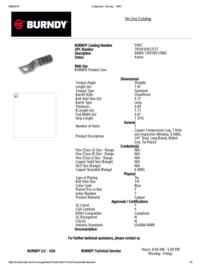 Datasheet - Burndy - YA6C | PDF | Manufactured Goods