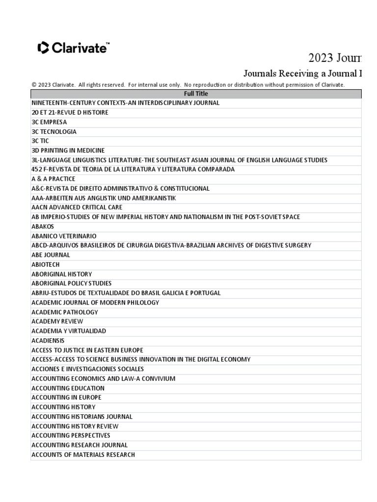 2023 First JIF Journal List | PDF | Medicine | Science