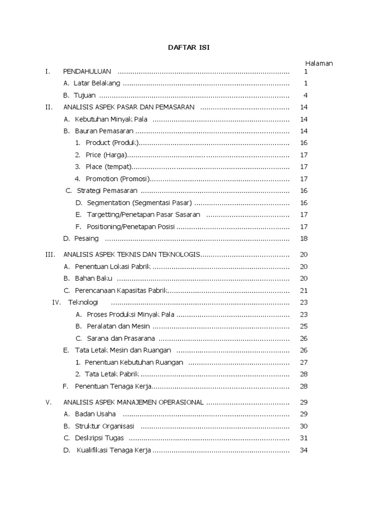 DAFTAR ISI Business Plan | PDF