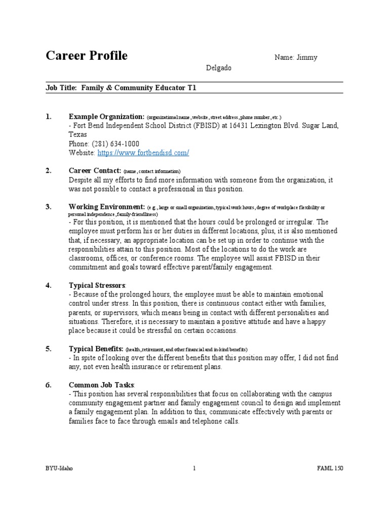 Jimmy Delgado Career Profile Week 2 | PDF | Employment | Stress (Biology)