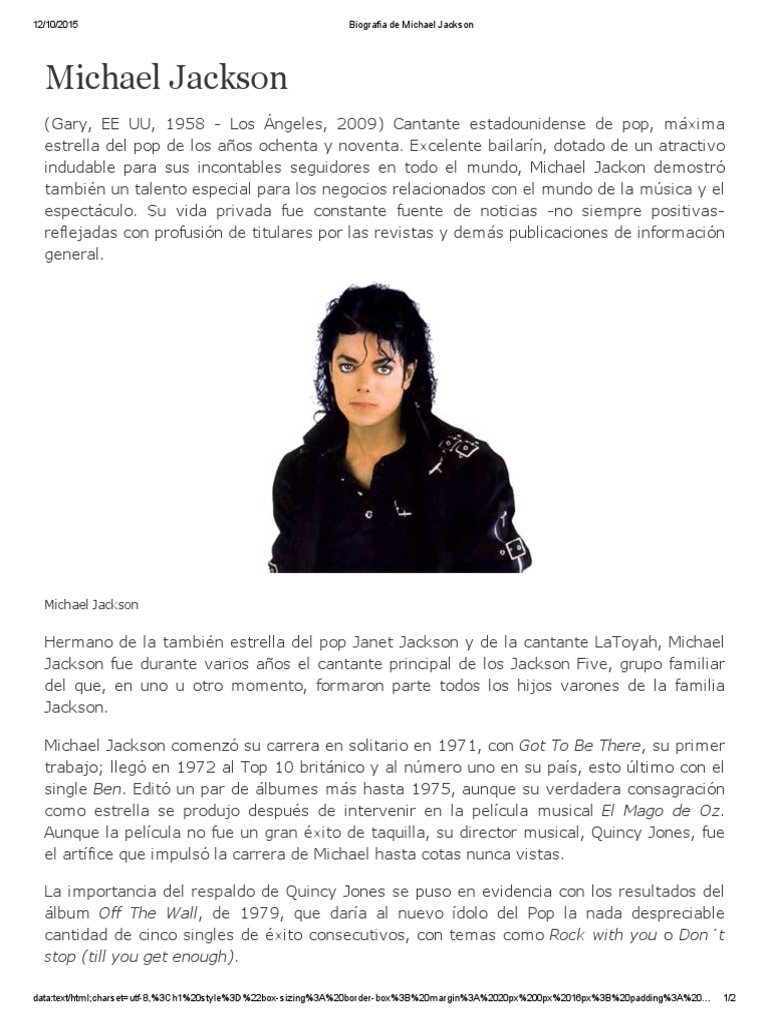 Biografia de Michael Jackson | PDF | Michael Jackson | Música grabada