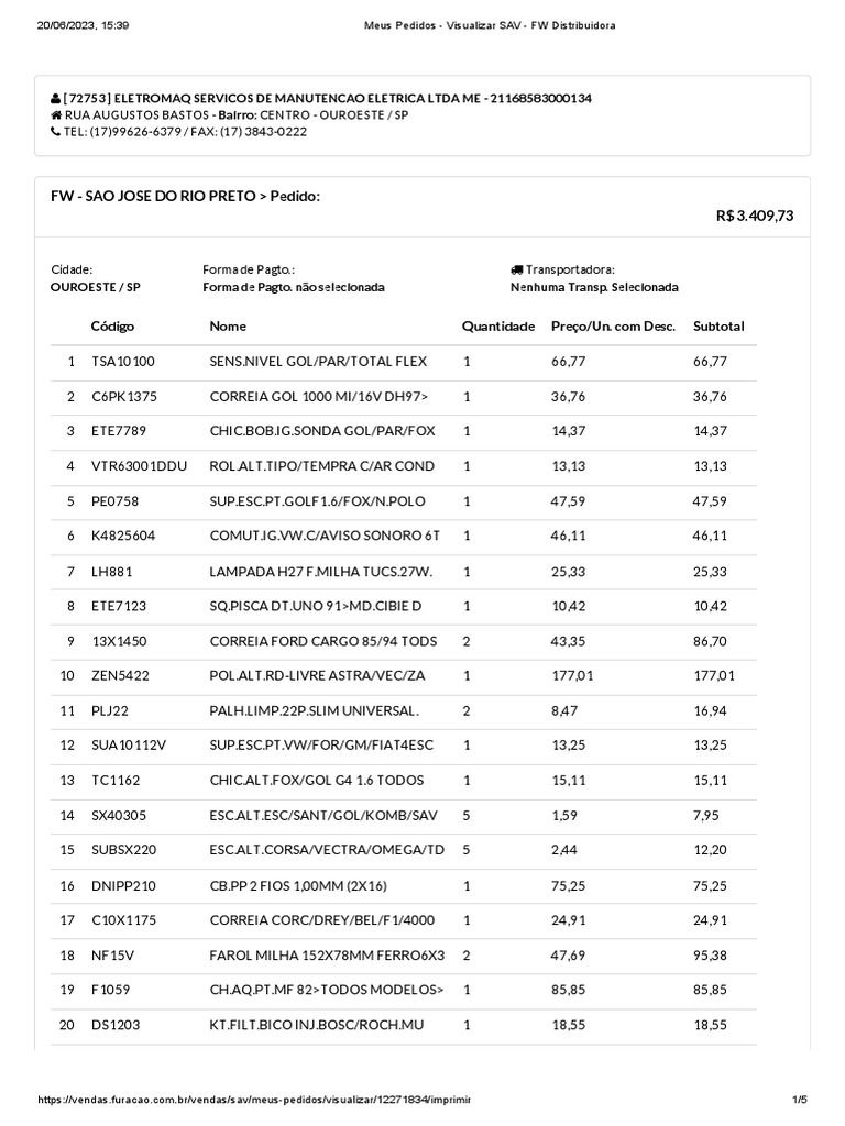 Meus Pedidos - Visualizar SAV - FW Distribuidora | PDF