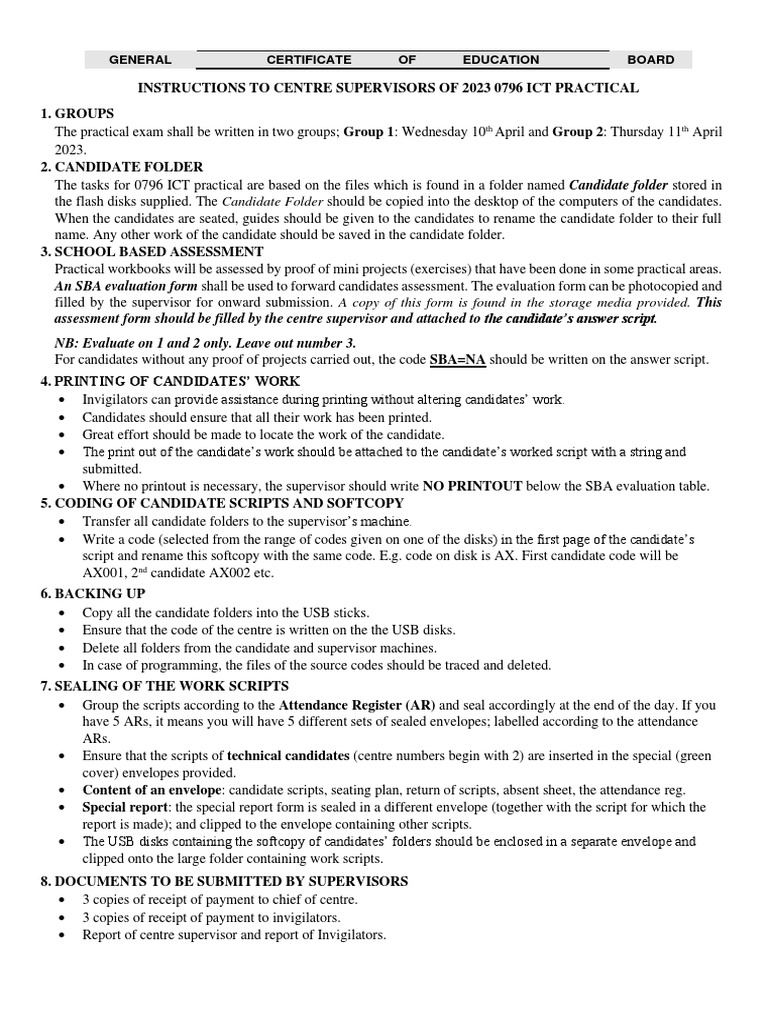 Practical Instructions To Supervisors | PDF | Computer File | Envelope