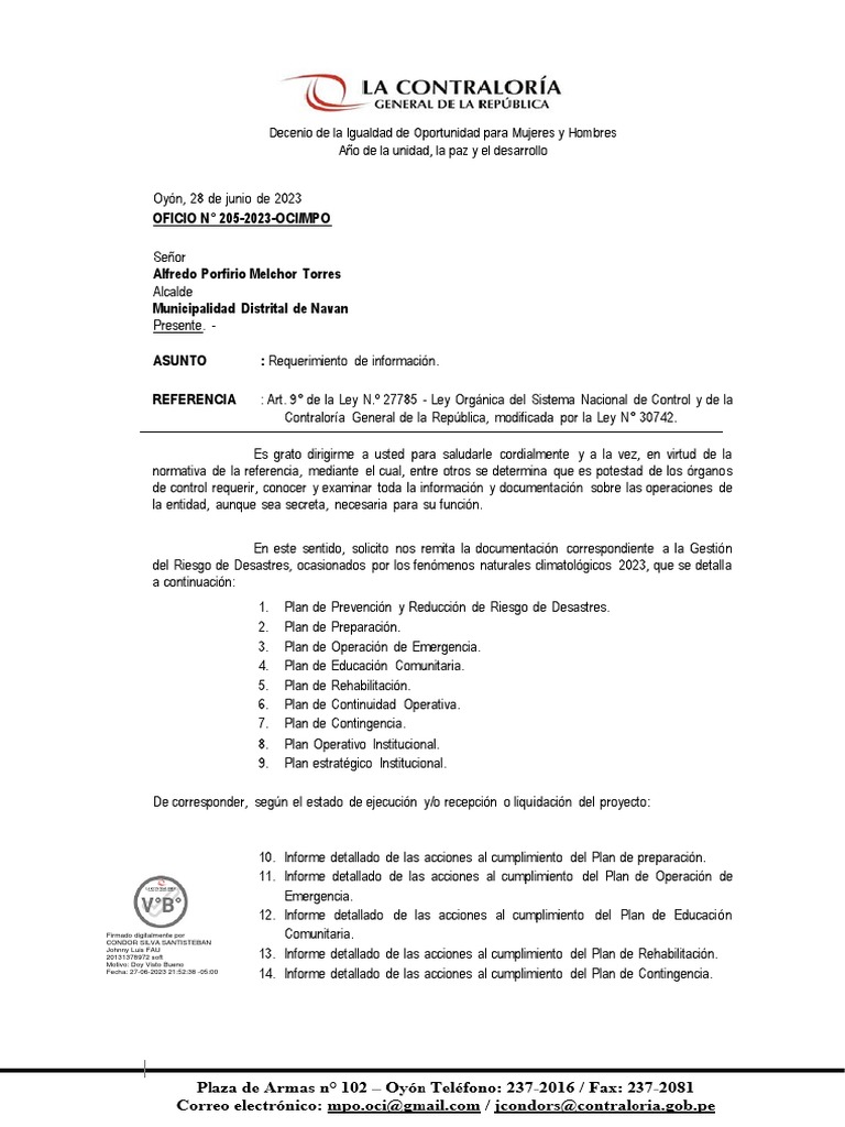 OFICIO 205-Requerimiento de Informacion - Navan | PDF | Gobierno OFICIO 205-Requerimiento de Informacion - Navan | PDF | Gobierno