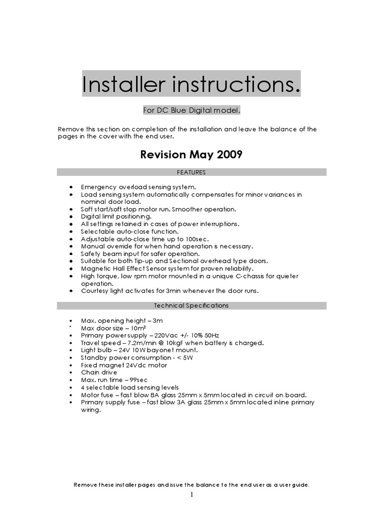 DC Blue Manual | PDF | Electric Motor | Door