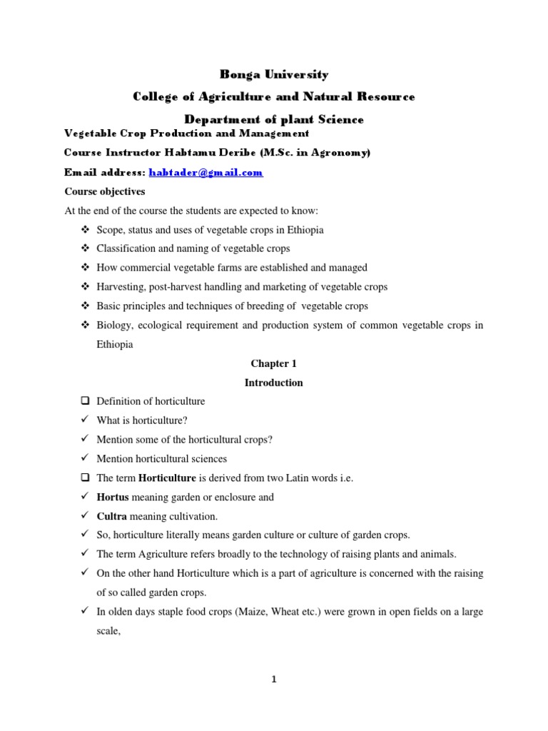 Handout of vegetable crop production and management | PDF | Vegetables ...