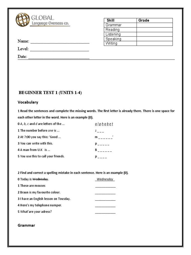 Beginner Test 1 | Download Free PDF | Linguistics | Human Communication
