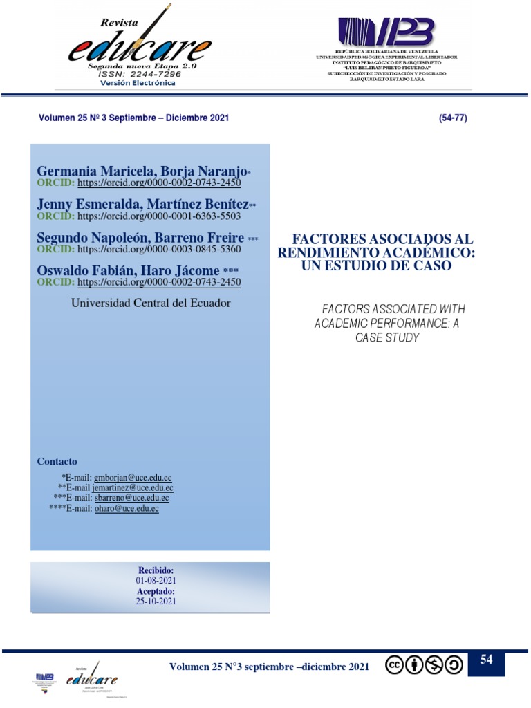 Borja Naranjo Et Al (2021) Factores Asociados Al Rendimiento Académico ...