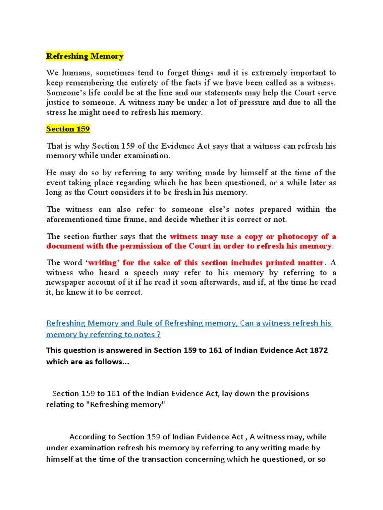 4d Refreshing Memory | PDF | Witness | Evidence (Law)