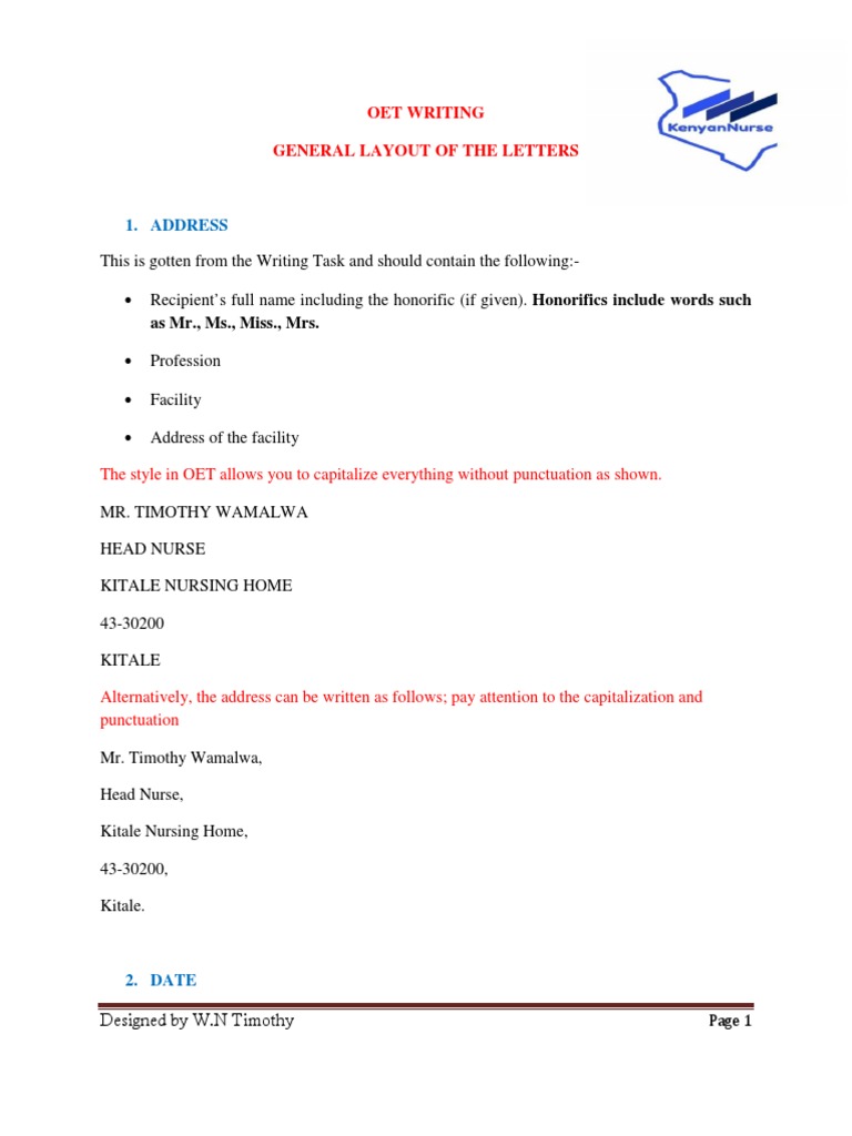 OET_WRITING_GENERAL_LAYOUT_OF_THE_LETTER-libre | PDF | Writing ...