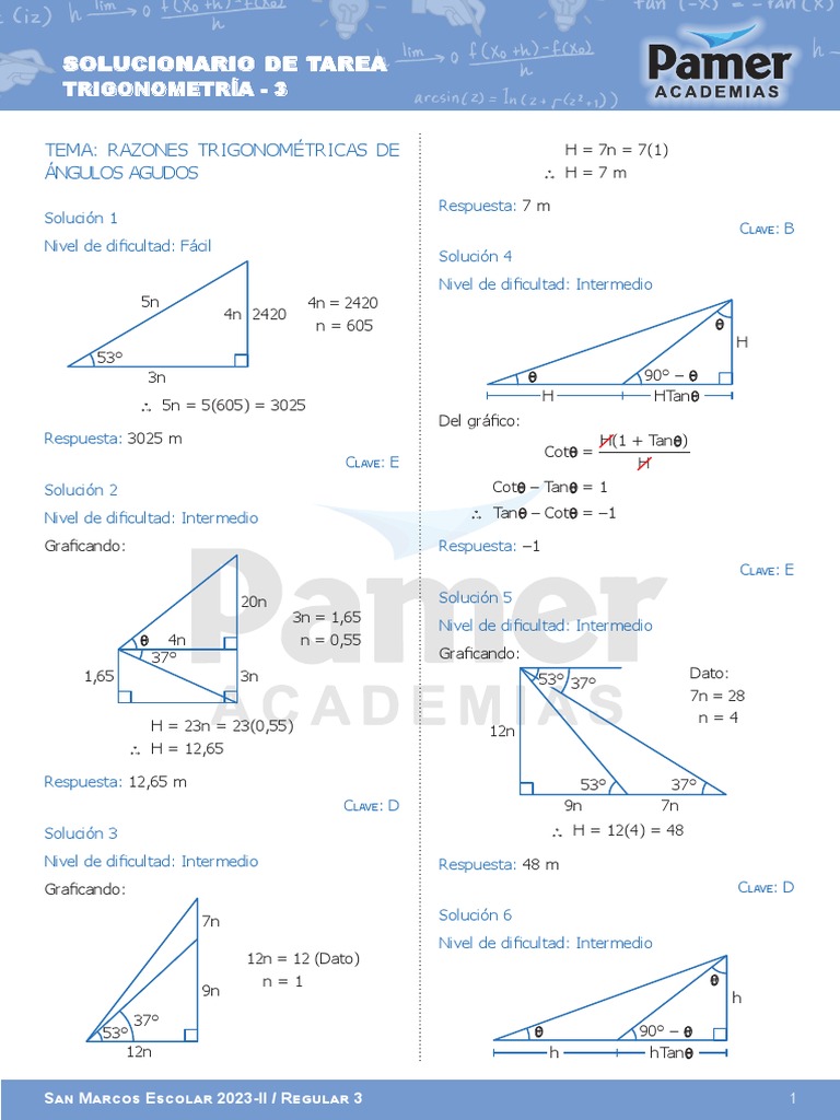 Trigonometría - Sol Escolar - Tarea - 3 | PDF | Geometría Elemental ...