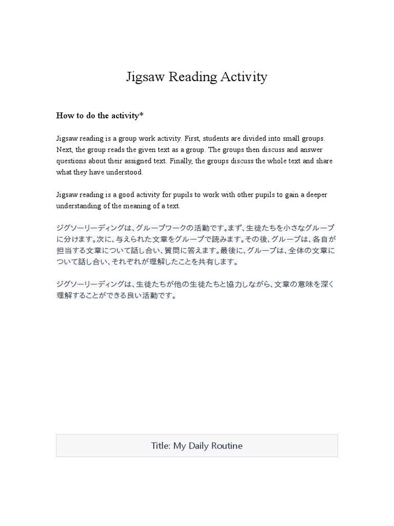 Jigsaw Reading: My Daily Routine | PDF | Lunch | Cuisine