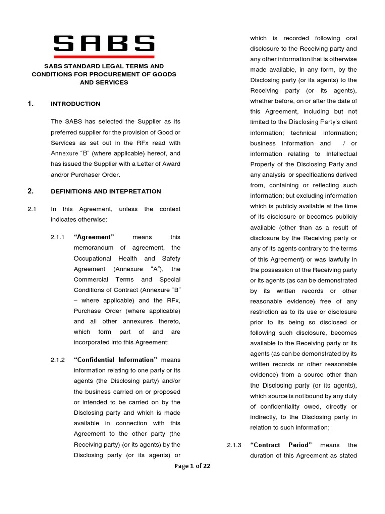 Annexure F - SABS STANDARD TERMS AND CONDITIONS FOR PROCUREMENT OF ...