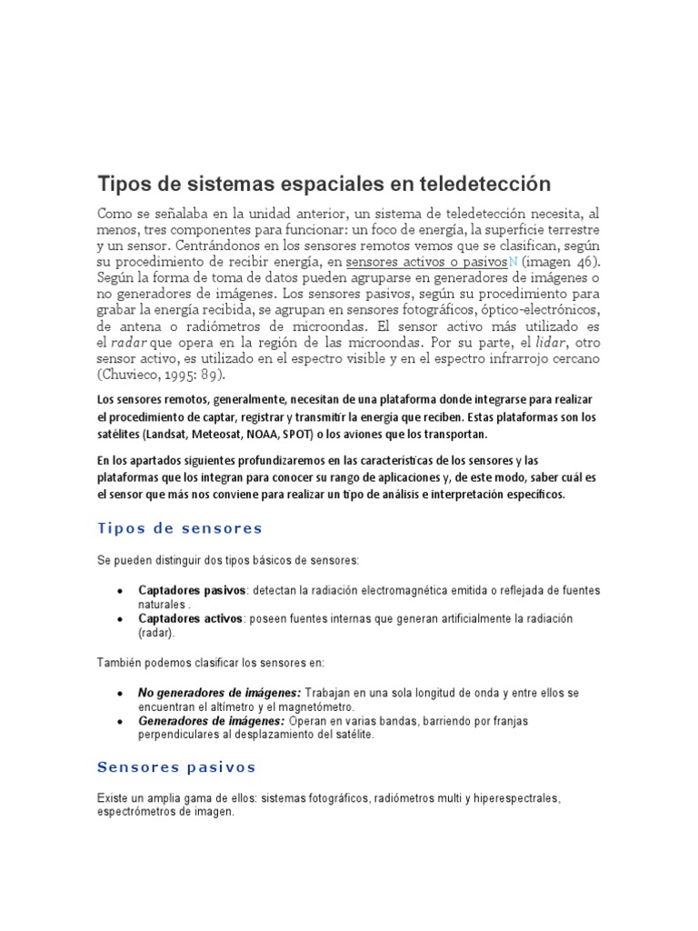 Sensores en Teledetección: Activos y Pasivos | PDF | Sensores remotos ...