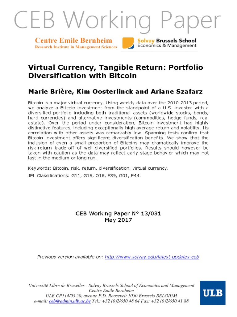 Bitcoin Portfolio Diversification Benefits | PDF | Bitcoin | Sharpe Ratio