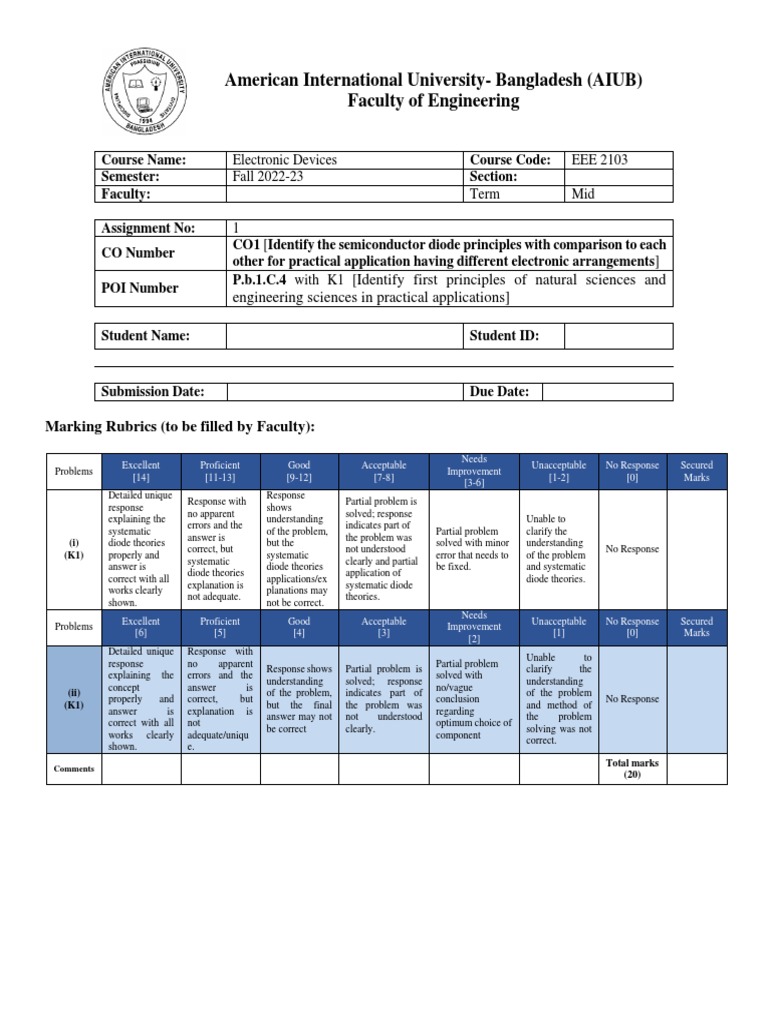 OBE Assignment ED Fall 2022 23 Mid | PDF | Electrical Network | Diode