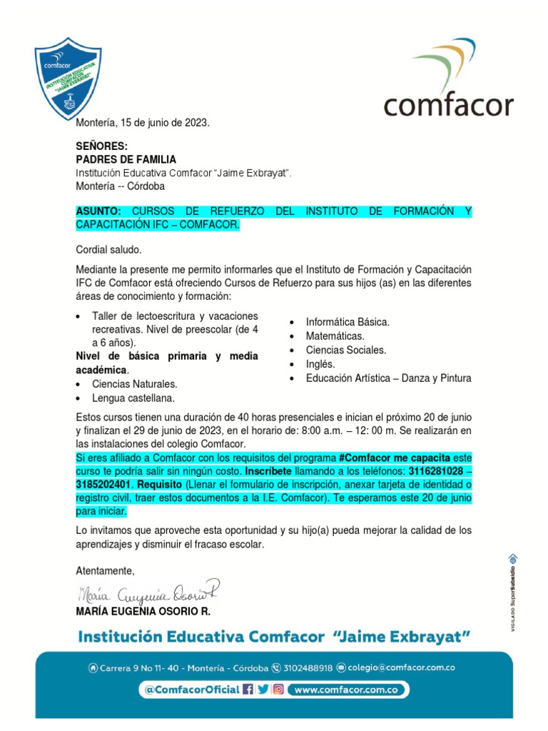 Cursos de Refuerzo Comfacor 2023 | PDF