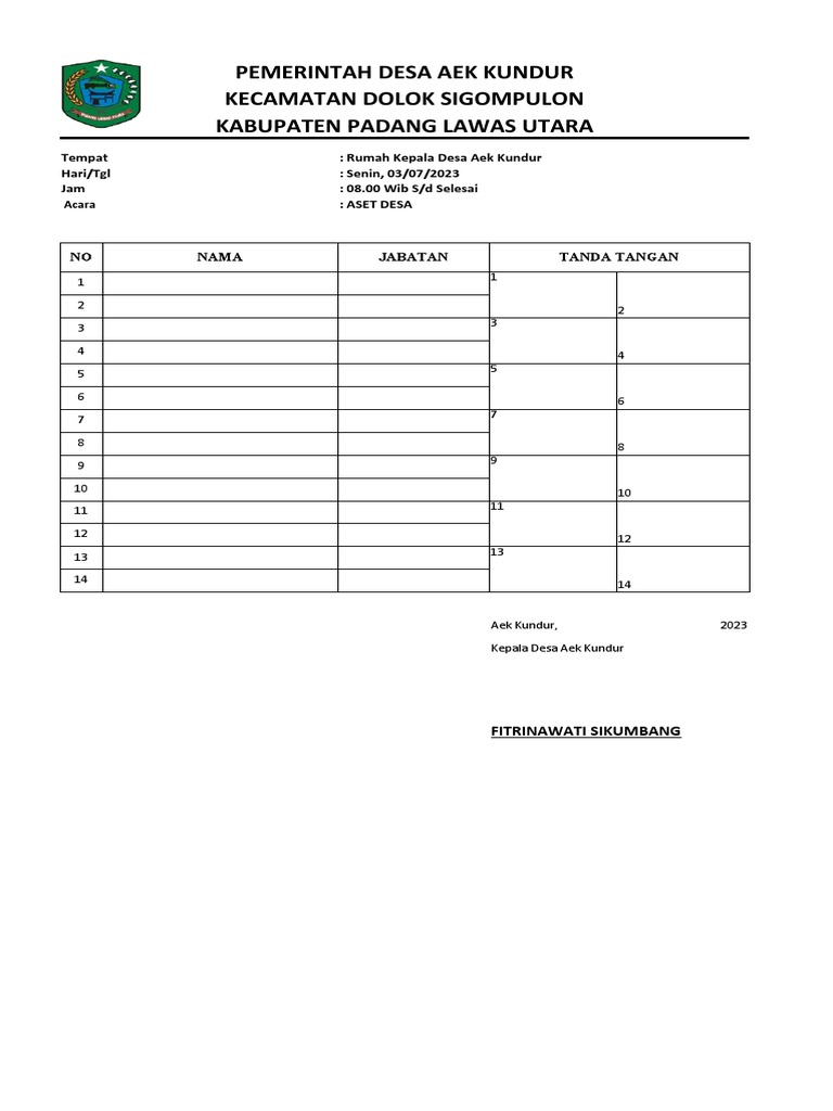 Daftar Hadir Kunjungan | PDF