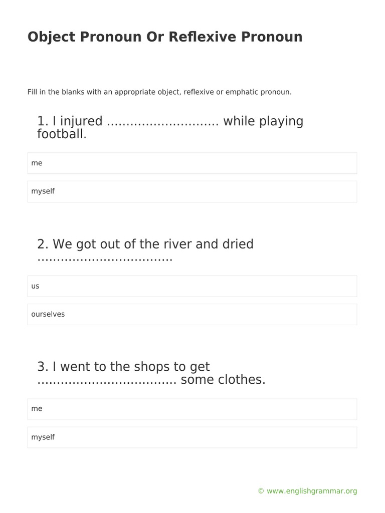 Object Pronoun or Reflexive Pronoun | PDF