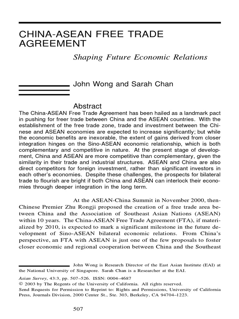 China-Asean Free Trade Agreement | PDF | China | World Politics
