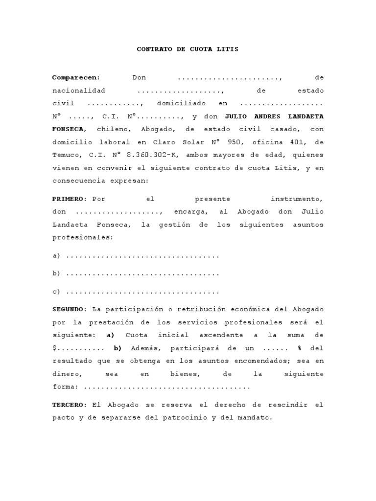Contrato de Cuota Litis | PDF | Economias | Justicia