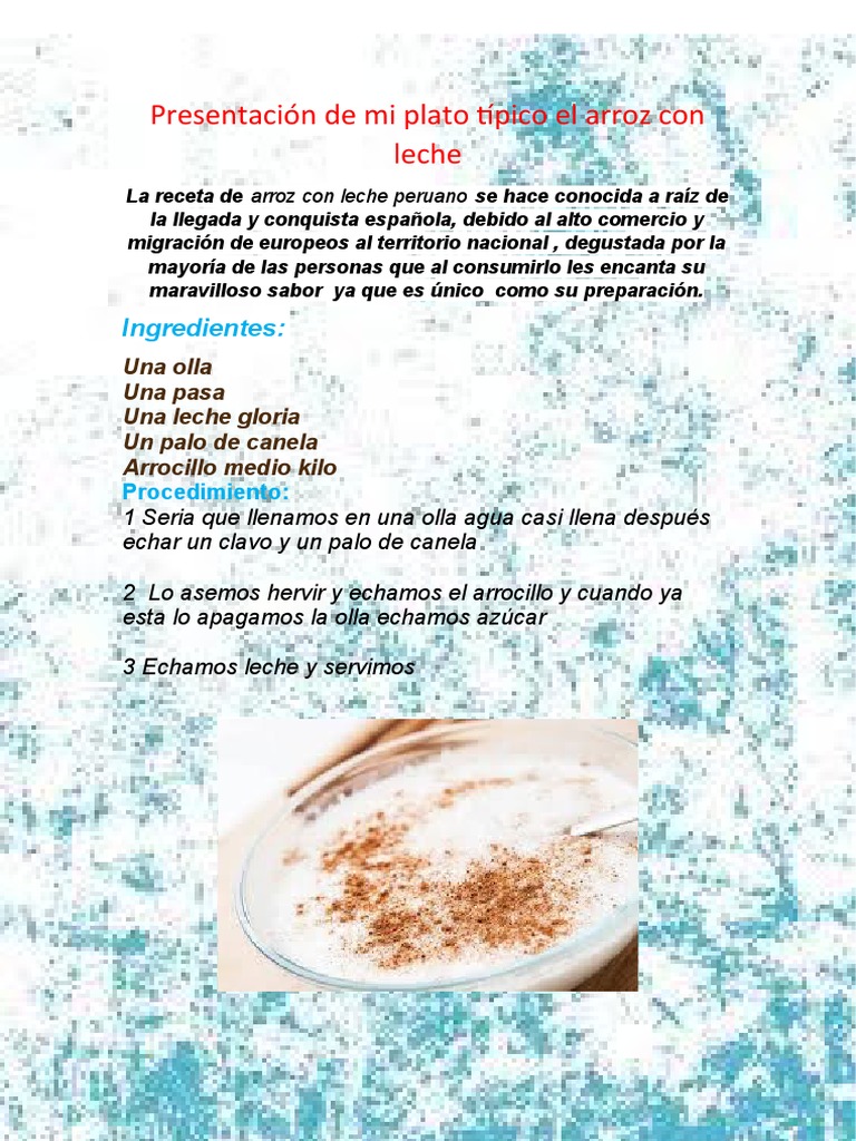 Presentación de Mi Plato Típico El Arroz Con Leche | PDF