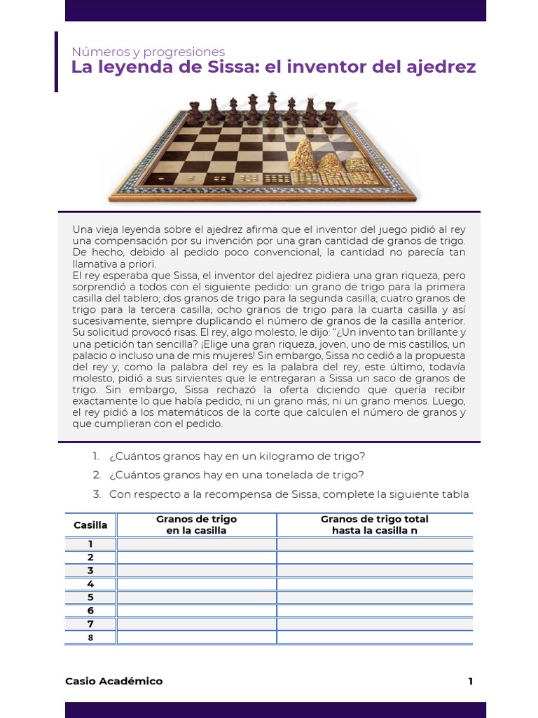 Leyenda de Sissa y los granos de trigo | PDF | Ajedrez