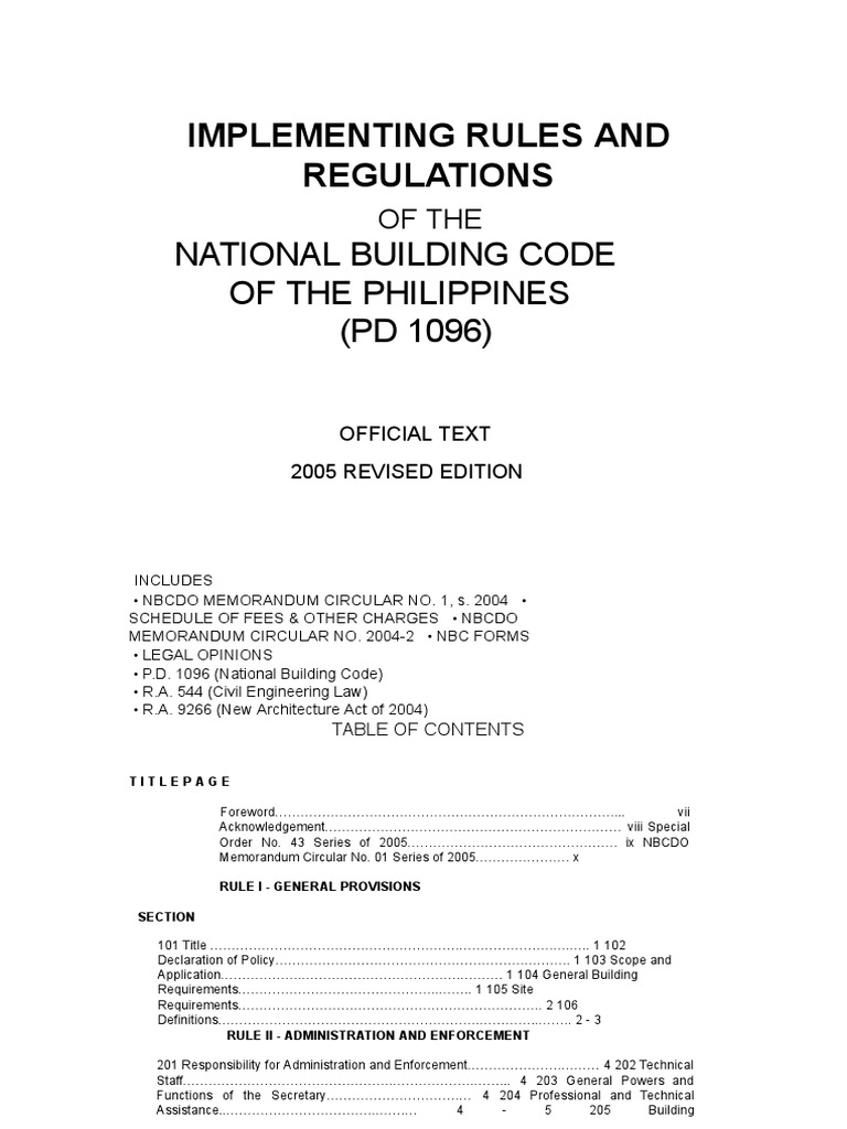 PD1096 - IRR of NBC of The Philippines | PDF | Banks | Building Code