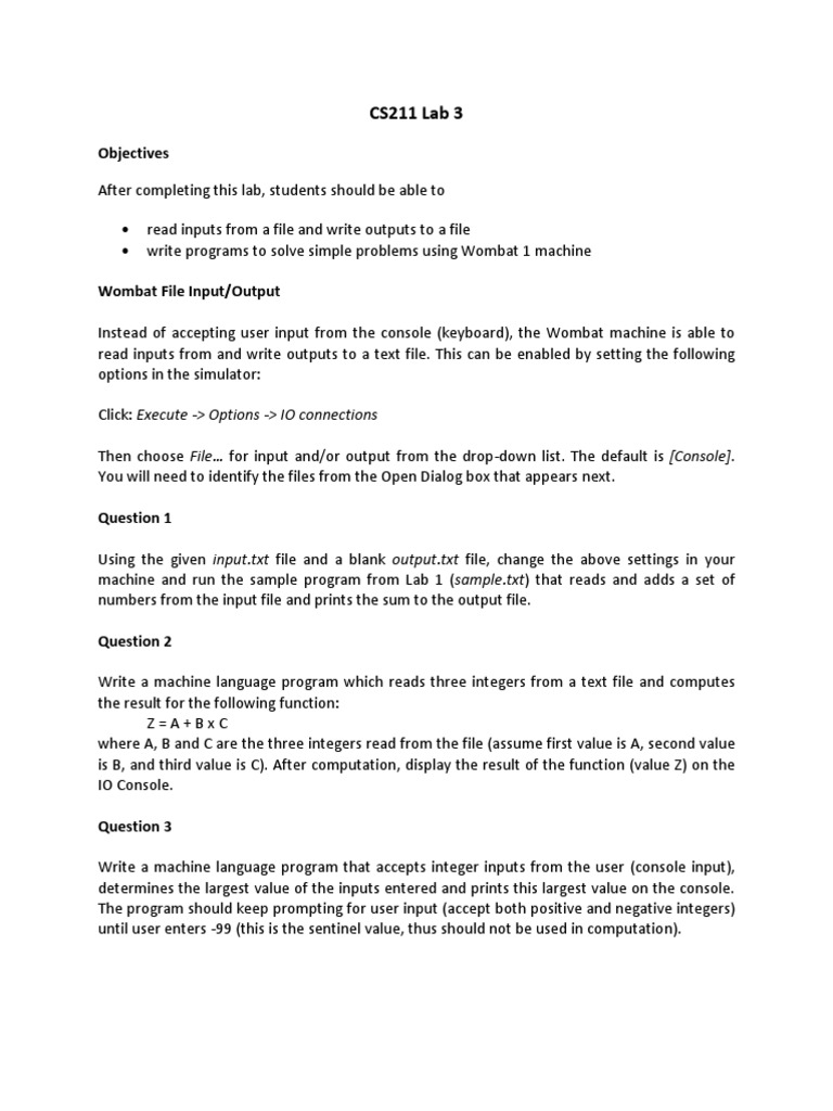 Wombat I/O File Handling Lab Guide | PDF