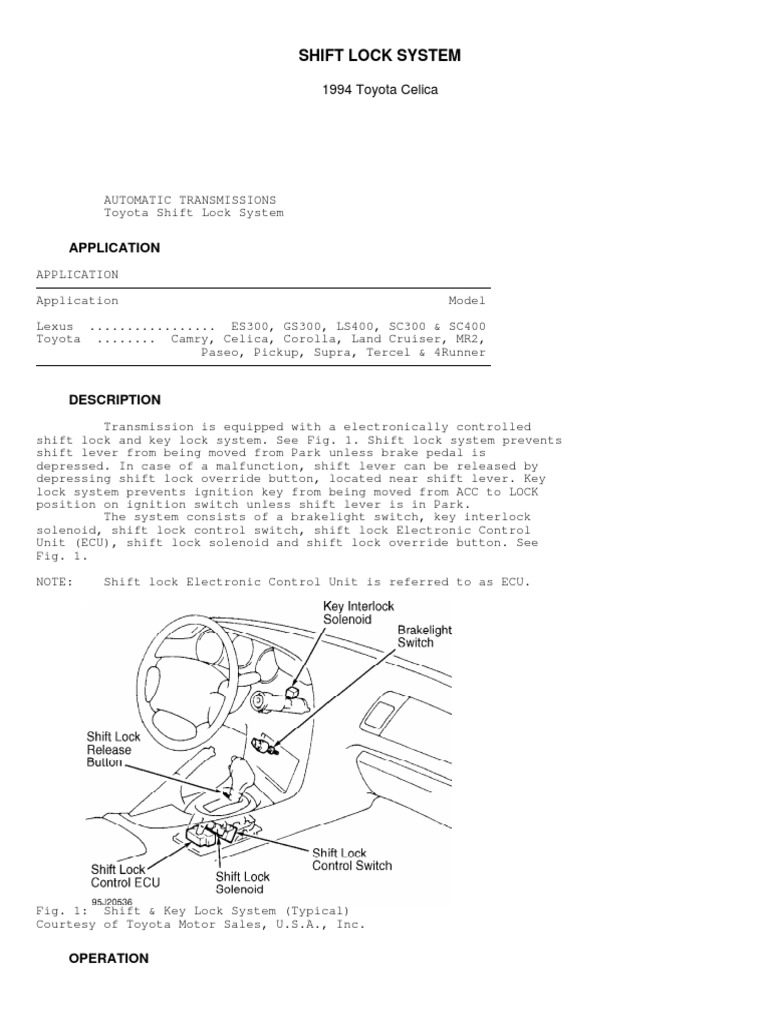 Shift Lock System | PDF | Switch | Toyota