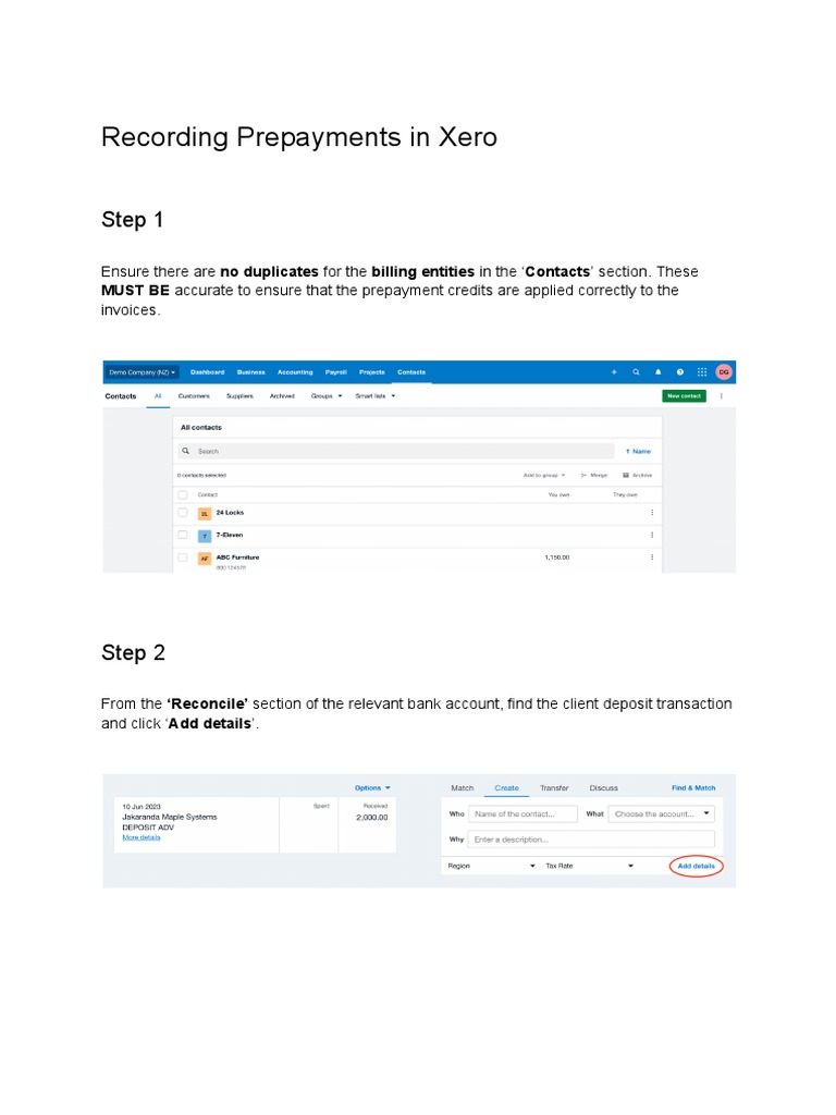 Recording Prepayments in Xero | PDF