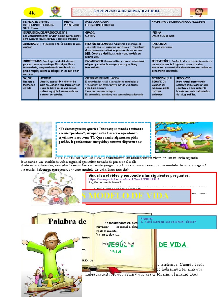 4° Eda 4 Act 02 Jesús Modelo de Vida Cristiana | PDF | Jesús | Apóstol