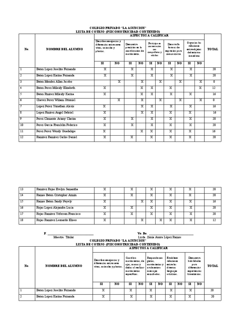 Formato Lista de Cotejo, Escala de Rango, Lista de Colores-1 | PDF