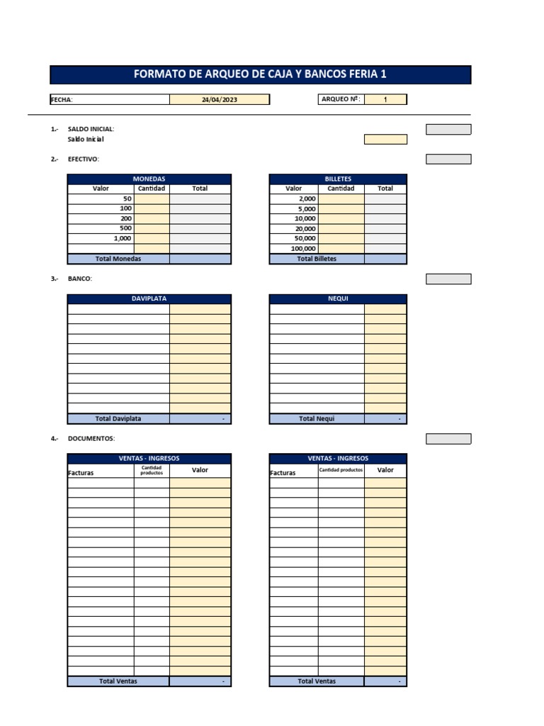 Formato de Arqueo de Caja y Bancos | PDF