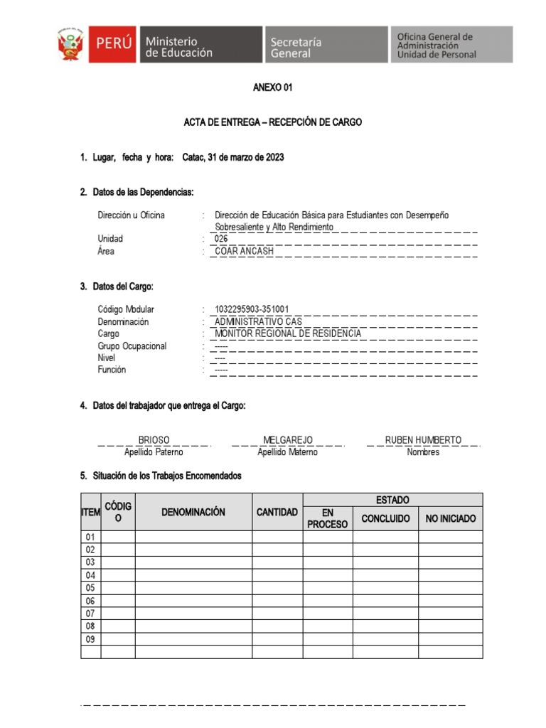 Formato de Entrega de Cargo (1) | PDF
