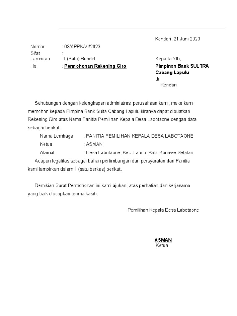 PERMOHONAN PEMBUKAAN REK PANITIA 9 | PDF