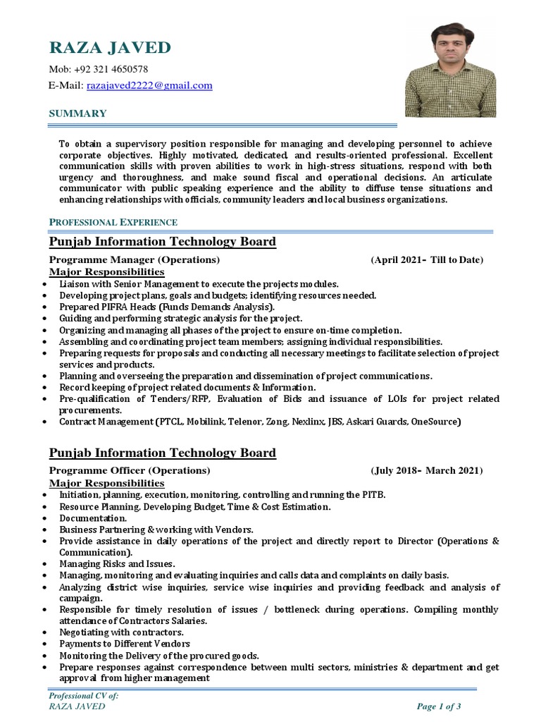 Raza Javed Resume | PDF | Request For Proposal | Business