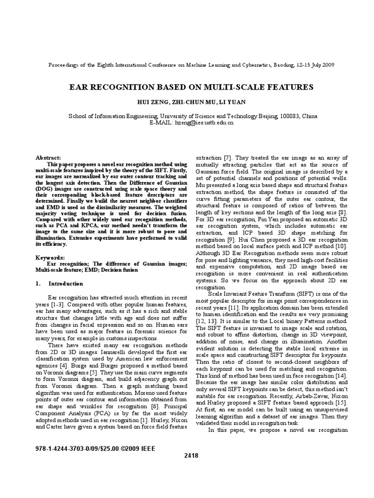 Ear Recognition On Multi Scale Pdf Cybernetics Artificial Intelligence
