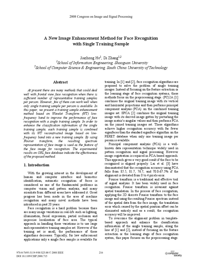 A New Image Enhancement Method For Face Recognition | PDF | Principal Component Analysis ...