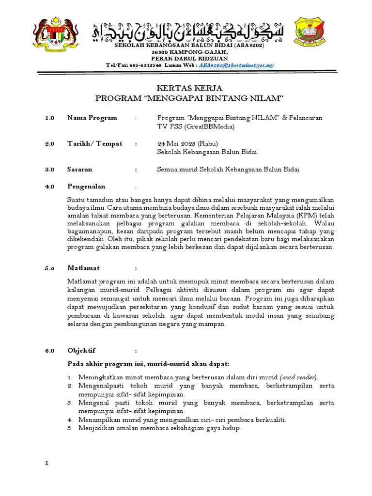 KERTAS KERJA PROGRAM NILAM MENGGAPAI BINTANG | PDF