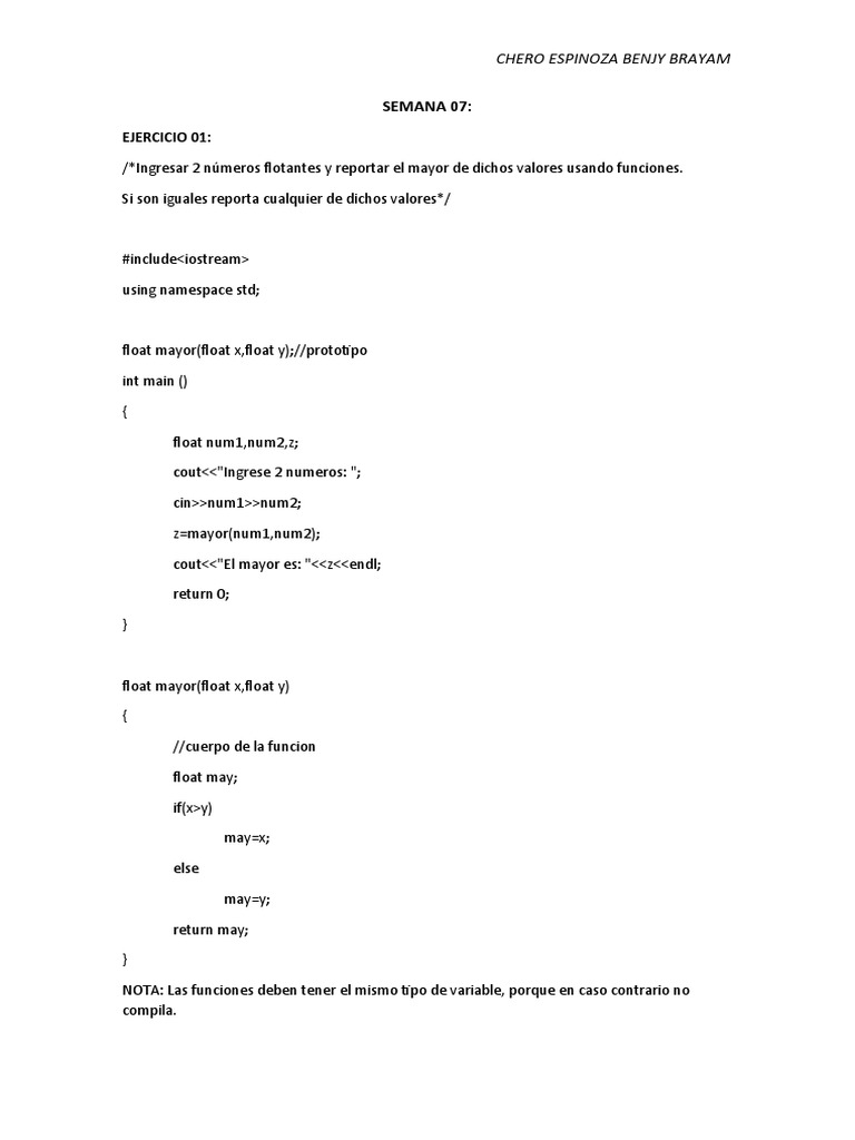 Ejercicios de Programacion Semana 07 - Benjy Brayam Chero Espinoza | PDF | Programación de ...