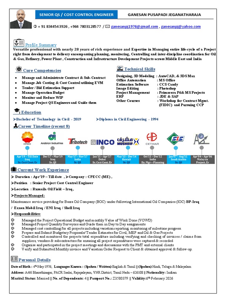 Ganesan PJ Cost Control Er CV PDF