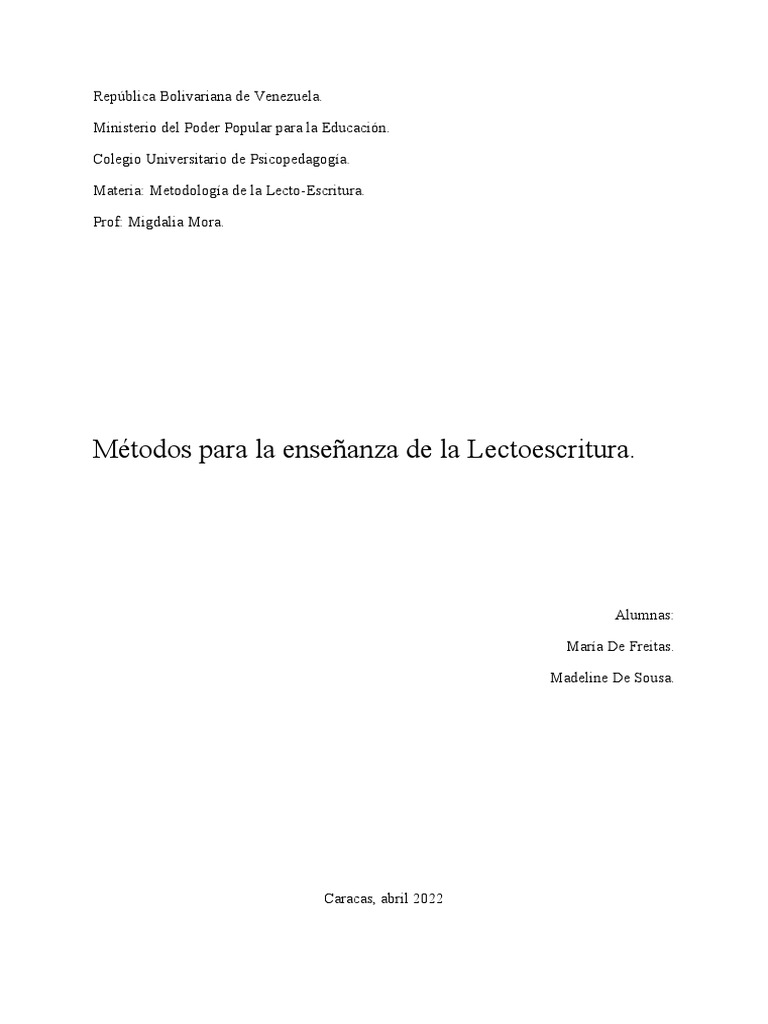 Métodos para La Enseñanza de La Lectura | PDF | Palabra | Enseñando