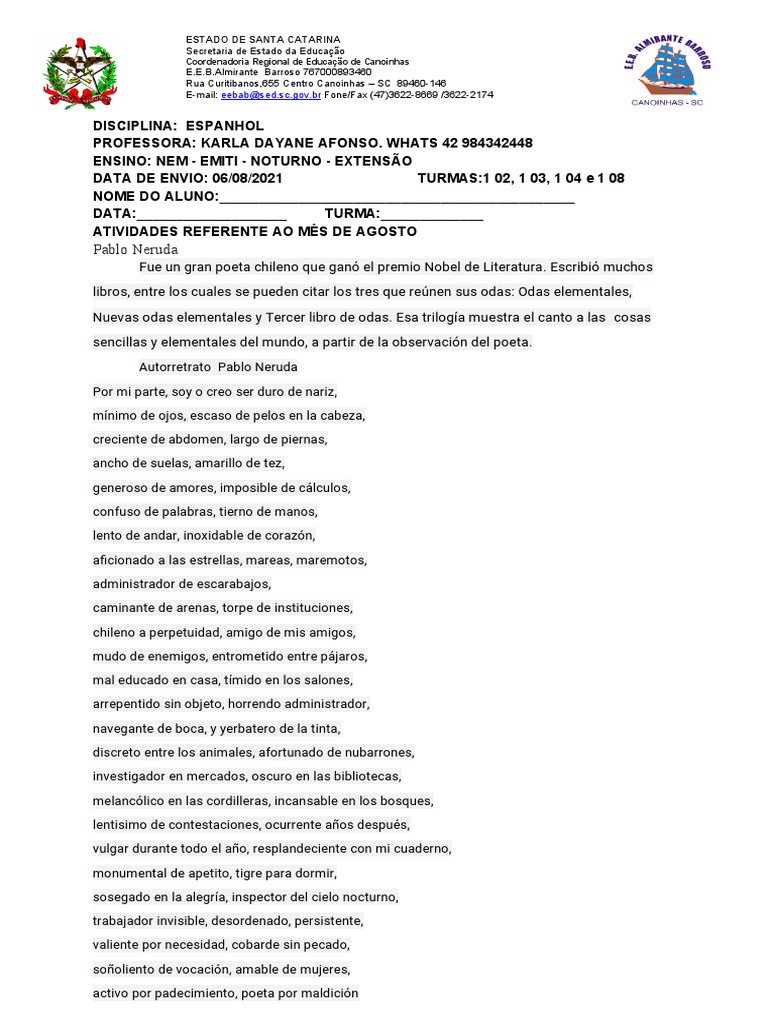 1 ANO - ESPANHOL Ativ. AGOSTO 01 | PDF