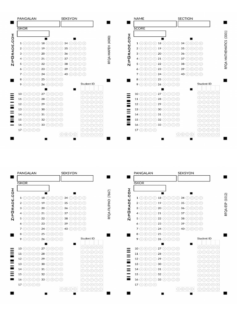 Zip Grade Answer Sheet | PDF